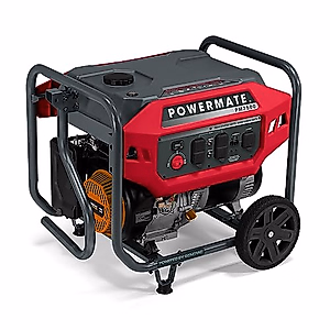 Powermate PM7500 7,500-Watt Gas-Powered Portable Open Frame Generator - COsense Technology - Quiet Operation - Reliable Power for Home & Outdoor - Engine Powered by Generac - 49 State/CSA - Red/Black