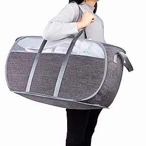 Pop Up Laundry Hamper，with Durable Handles collapsible laundry basket，Easy to Open and Fold for college Dorm,kids room，travel (Gray)…