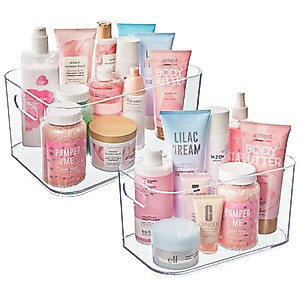 STORi Bliss Open Compartment Clear Plastic Organizer Set of 2 | 12x8 and 10x6 | Rectangular Makeup & Vanity Containers & Pantry Storage Bins with Pass-Through Handles | Round Corners | Made in USA