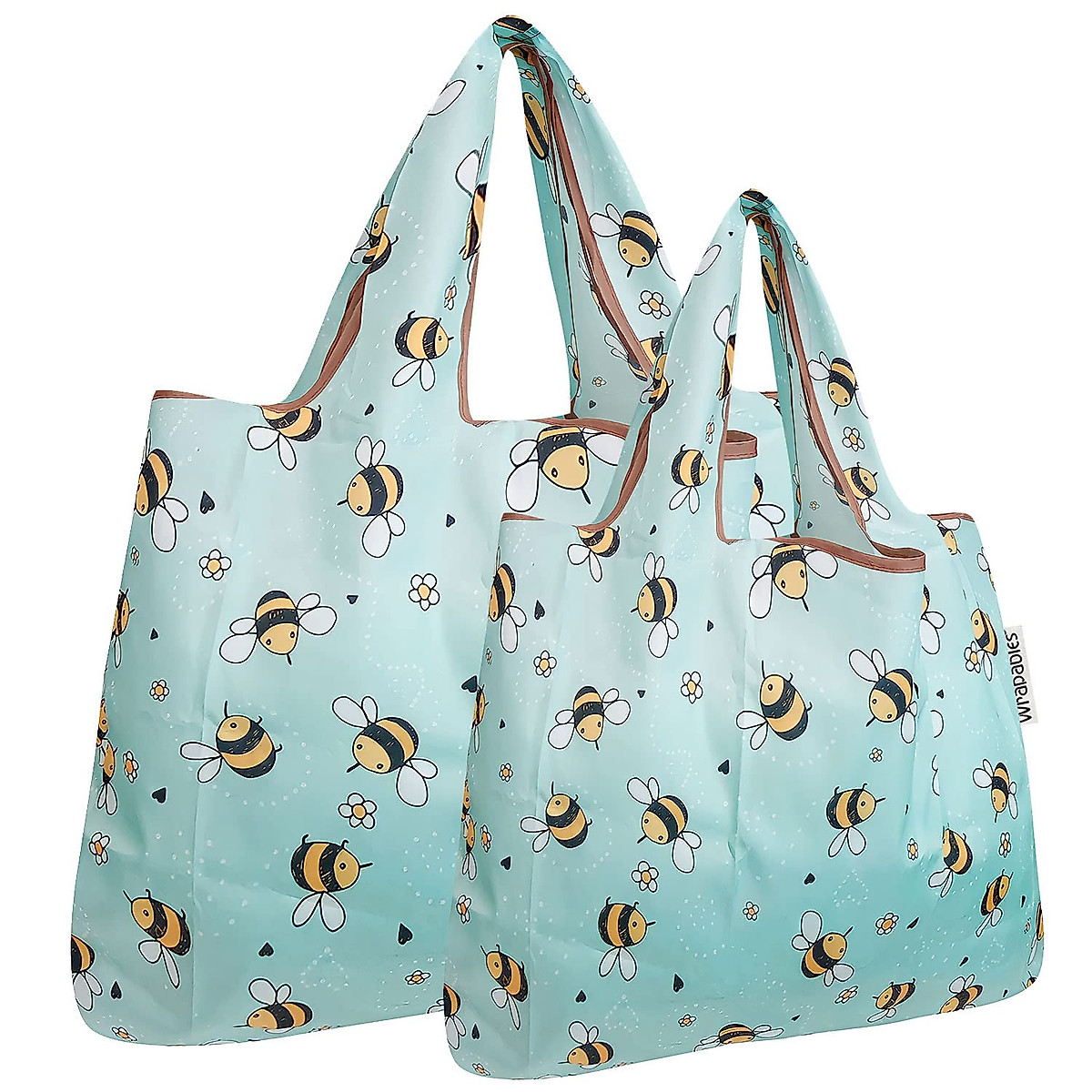 allydrew Large & Small Foldable Tote Nylon Reusable Grocery Bags, Set of 2, Bumble Bees