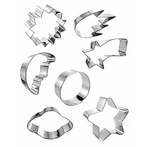 Planet Series Cookie Cutter Set of 7 pcs, Stainless Steel Universe Outer Space Fondant Cutters Set Pastry Biscuit Baking Clay DIY Molds for Kids