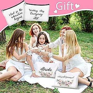 Sanwuta 6 Set Bridesmaid Tote Bag Bridesmaid Gifts, Include Bridesmaid Makeup Pouch Bridal Canvas Tote Bag Gifts for Wedding (Floral Pattern)