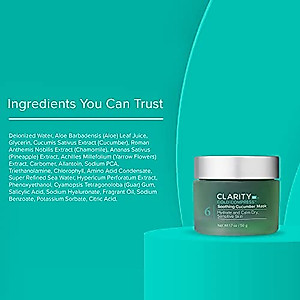 ClarityRx Cold Compress Soothing Cucumber Face Mask, Natural Plant-Based Cooling Facial Treatment with Aloe for Sensitive & Rosacea-Prone Skin (1.7 oz)