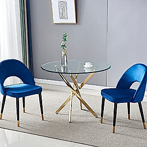 Henf Modern Glass Round Top Dining Table with Gold Metal Legs, Contemporary Circle Tempered Glass Dining Table with Stainless Steel Base for Home Office Kitchen Dining Room (Table Only)