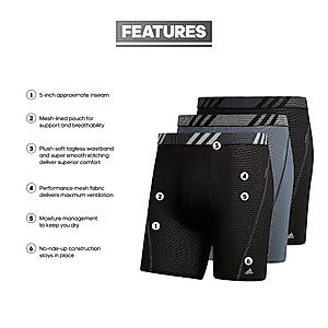 adidas Men's Sport Performance Mesh Boxer Brief Underwear (3-Pack), Black/Onix Grey/Black, X-Large