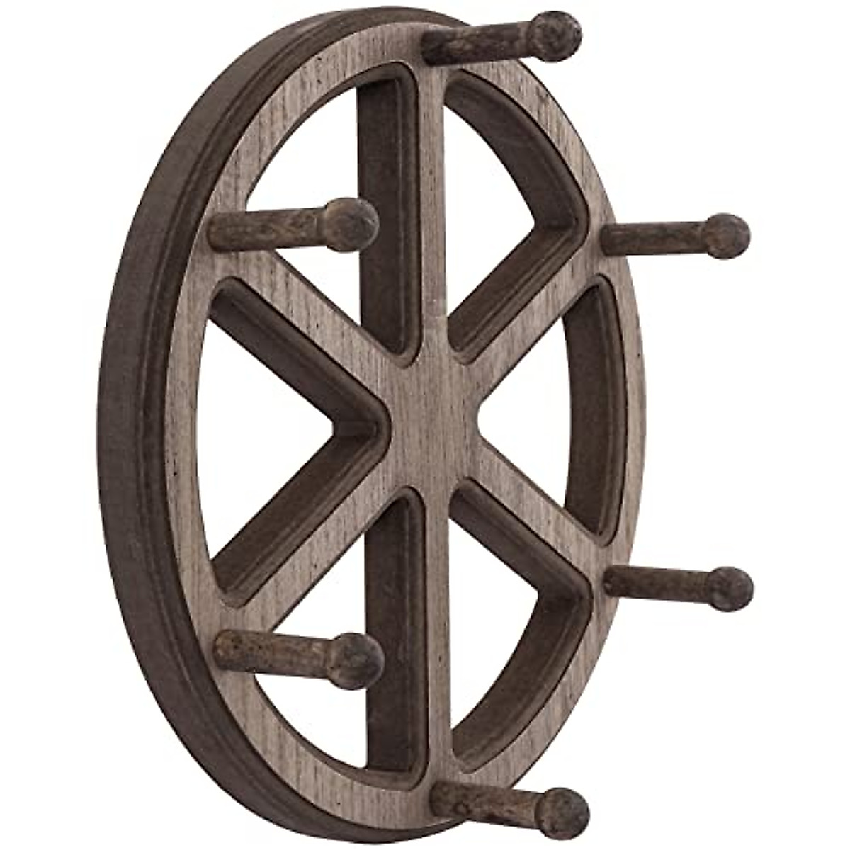 MyGift Wall Mounted Coffee Mug Holder Rack with Helm Shaped Design, Brown Solid Wood Hanging Cup Storage Rack with 6 Hooks