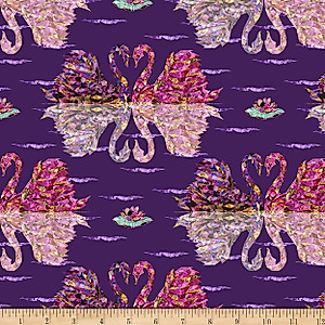 Swan Lake Digital Swans Purple, Fabric by The Yard