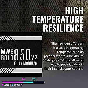 Cooler Master MWE Gold 850 V2 Full Modular, 850W, 80+ Gold Efficiency, 2 EPS Connectors, 120mm HDB Fan, Semi-fanless Operation, 5 Year Warranty