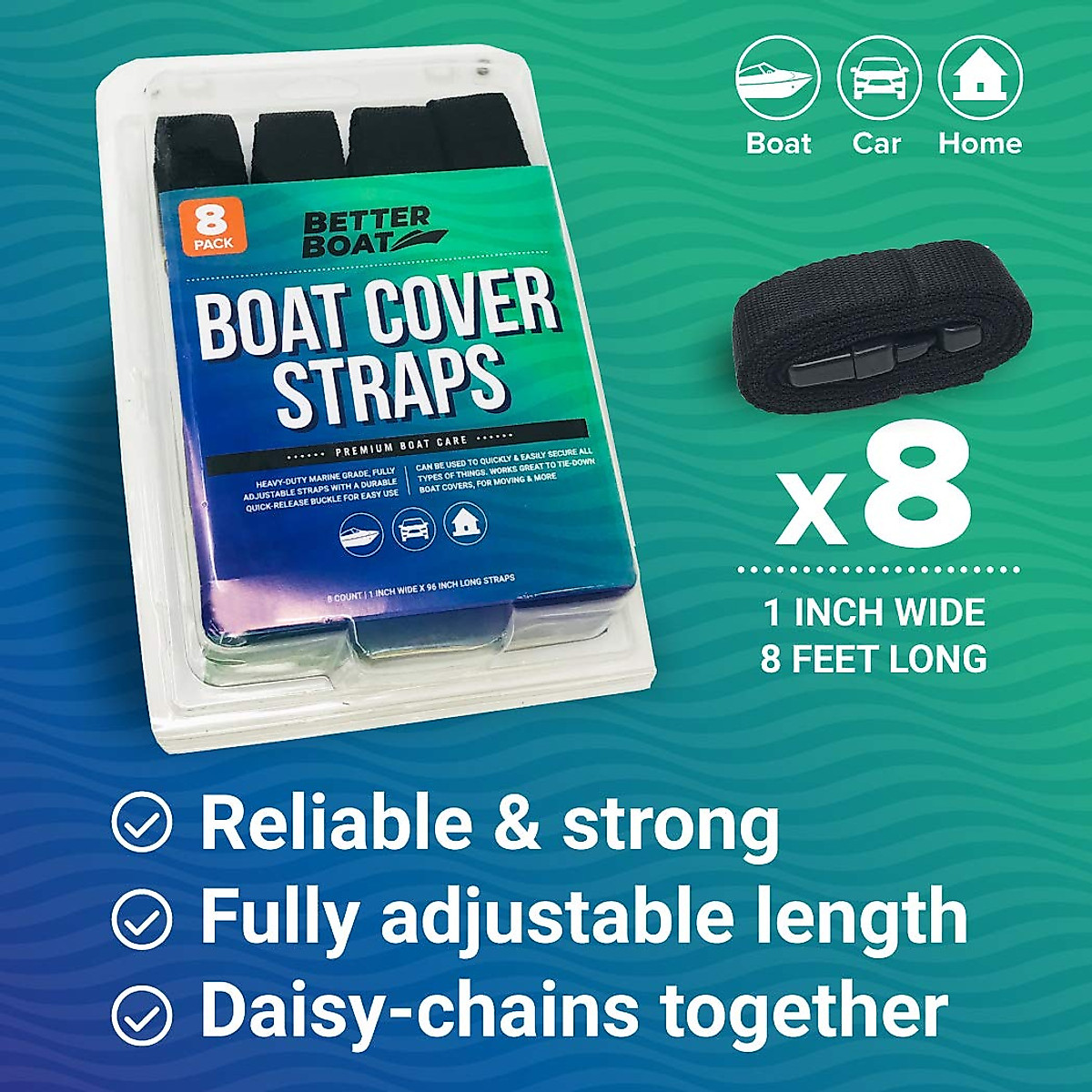 Boat Cover Straps Adjustable Buckle Straps 8 Pack Strap Buckles Boat Buckle Nylon Straps with Buckle 1" x 96" Utility Straps with Quick Release Buckle