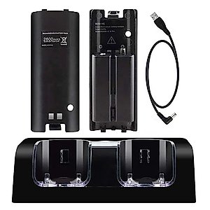 OSTENT Charger Dock Station + 2 Battery Packs for Nintendo Wii Remote Controller Color Black