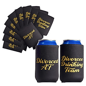 Divorce Party Can Coolie - Pack of 10 Can Coolers with Gold Text Gold Text: (1) "Divorced AF" & (9) "Divorcee Drinking Team" | Divorce Party Decorations for Women Men Gifts Party Happily Divorced Kit