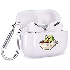 Idocolors Cartoon AirPods Case Compatible with AirPods Pro/3 for Girls Boys,Cute Creative Cases,Clear Smooth TPU Silicone Shockproof Dustproof Cover, Avocado Pattern Case with Keychain