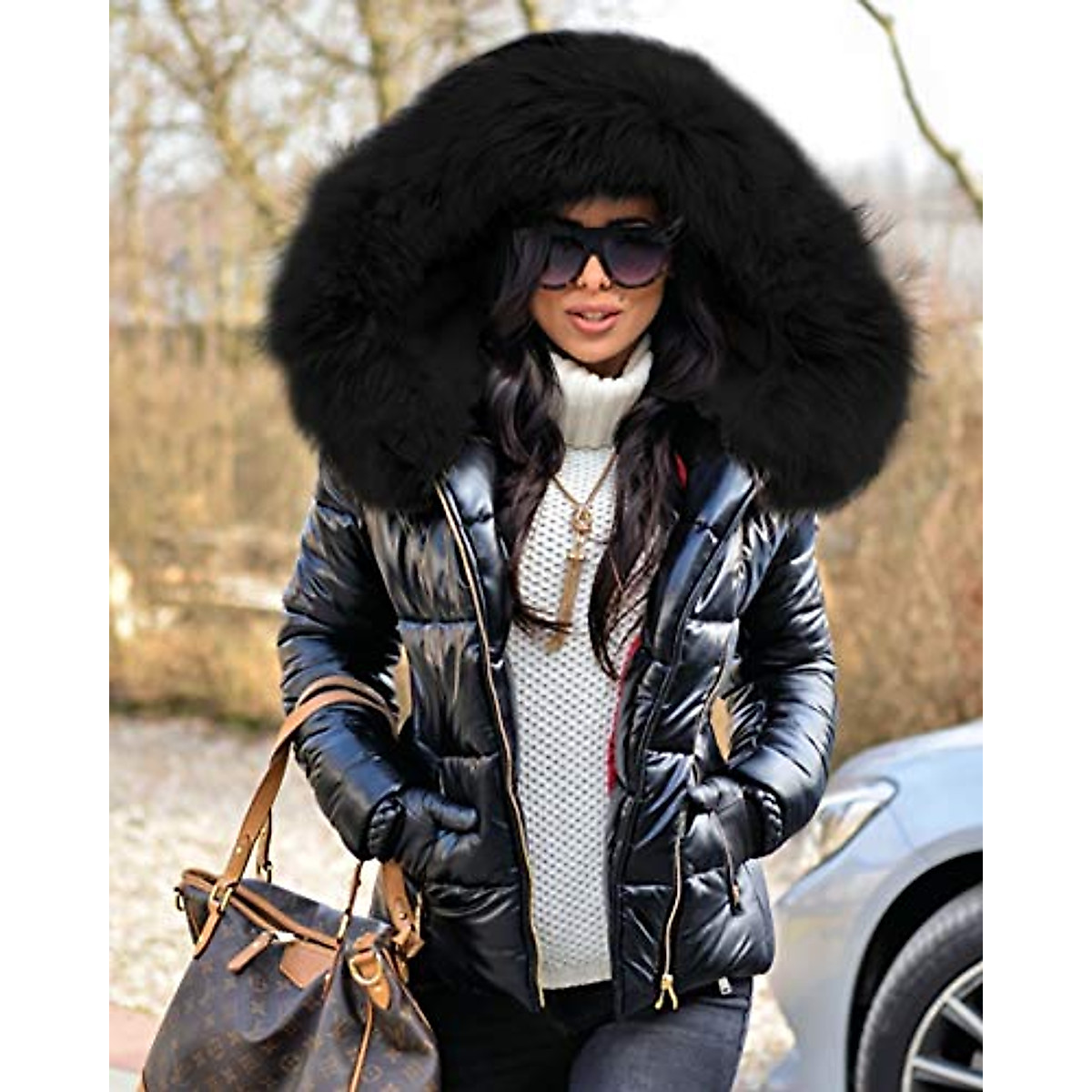 tiptupu Women's Hooded Warm Winter Down Coats Quilted Thicken Puffer Jackets with Zipper (as1, alpha, s, regular, regular, Black Black)