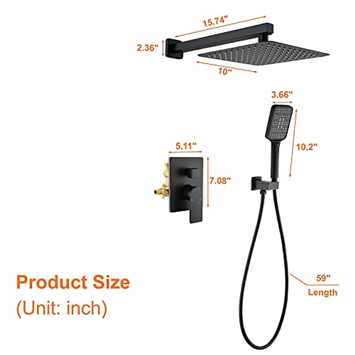 DIFEINI Shower Faucet Set Matte Black Shower System with 10 Inches Stainless Steel Rainfall Shower Head Pressure Balance Rough-in Valve Trim Kit Shower Fixture Combo Set,6012B