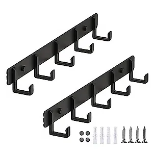 LUYU Wall Mounted Hook Rack 5 Haning Hooks Black Wall Hooks for Hanging Coat Hanger Wall Coat Rack with Hooks Towel Hooks for Bathrooms Space Saving Aluminum（2 Pack）