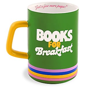ban.do Ceramic Mug, 12 Ounce Coffee Cup, Dishwasher and Microwave Safe Mug, Books for Breakfast