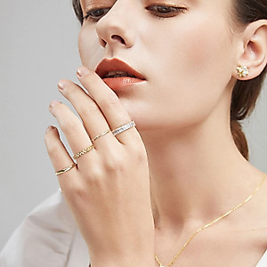 PNYFIL 8Pcs Emerald Cut Eternity Stackable 14K Gold Rings for Women - Baguette Ring, Dainty Rings for Women, Non-Tarnish Gold Rings, Stackable Rings for Women & Fashion Rings Set