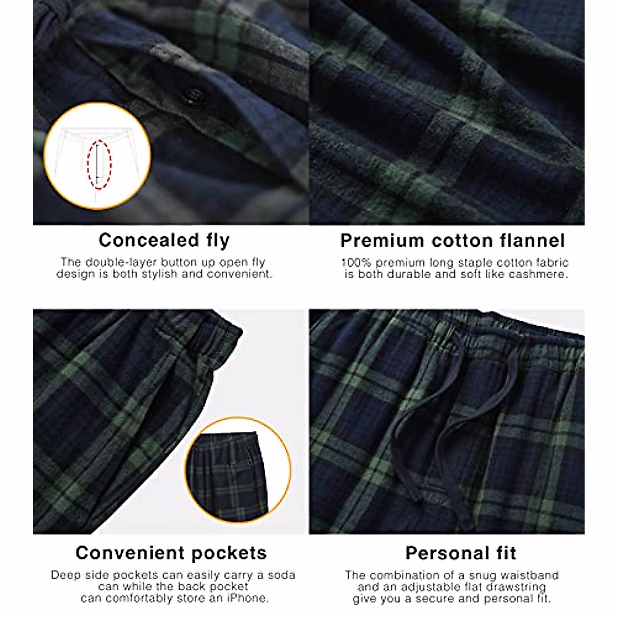 LAPASA Men's Pajama Pants 100% Cotton Flannel Plaid Lounge Soft Warm Sleepwear Pants PJ Bottoms Drawstring and Pockets M39 Medium (Flannel) Green+navy