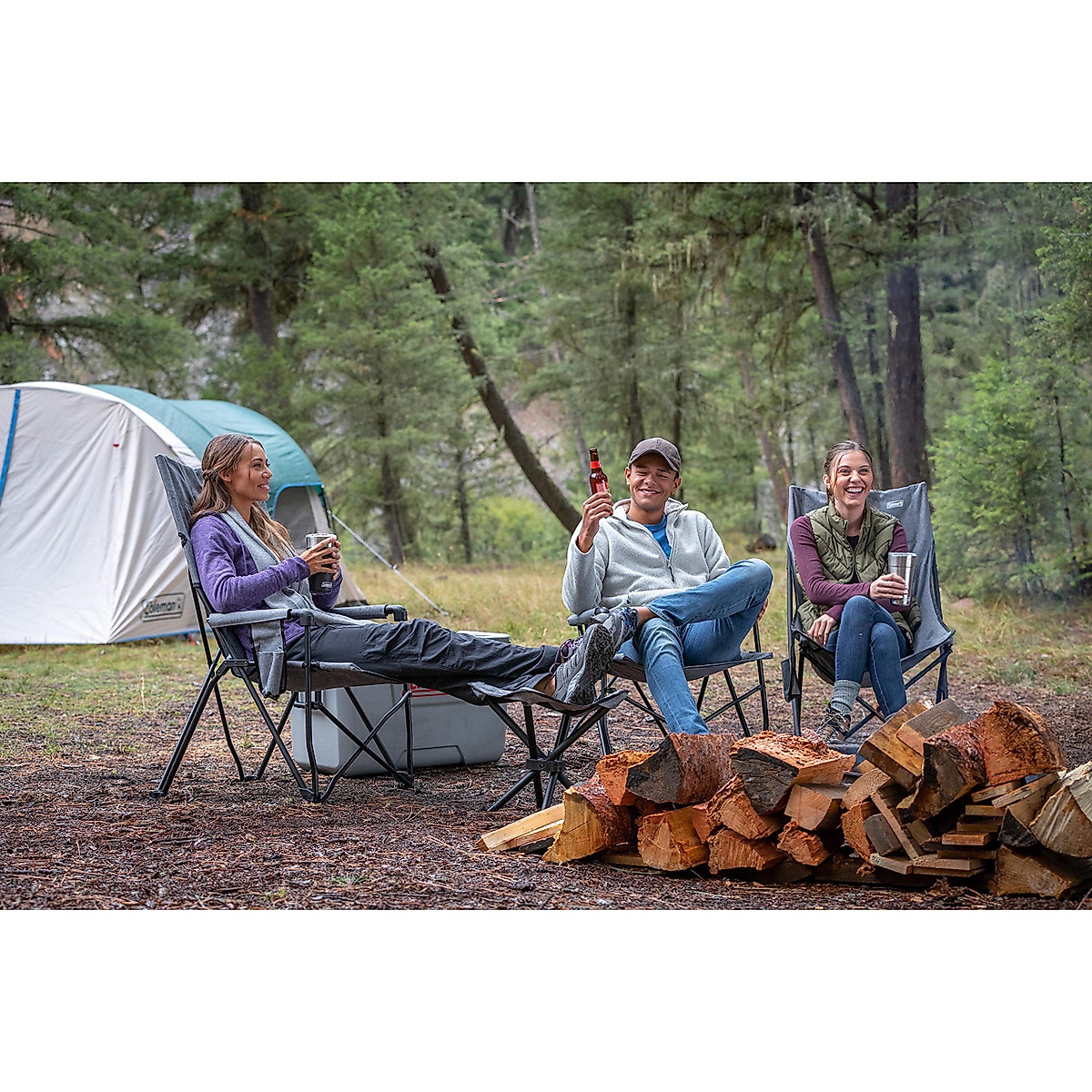 Coleman Forester Portable Outdoor Seating Set, Versatile Design with Bucket, Deck, Sling Chair and Footstool Options, Steel Frame and Carry Bag Included, Ideal for Camping, Tailgating, Lounging