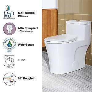 HOROW T0338W One Piece Toilet 10" Rough-in, Elongated Toilet with Comfortable Seat Height, ADA Chair Height 17.3", Dual Flush 0.8/1.28 GPF & MAP 1000g, Standard White Toilet Bowl, Space Saver Design