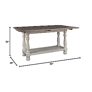 Signature Design by Ashley Havalance Farmhouse Sofa Table, Flip Top Design for Additional Dining Space and Fixed Lower Shelf, Gray & White with Weathered Finish