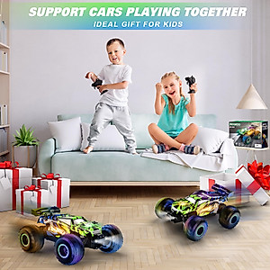 PHYWESS Remote Control Car, RC Cars Kids Toys for Boys 5-7, 2.4Ghz RC Truck Toys for Girls, Off Road Monster Truck Toys with Headlights & Car Body Lights, 20 KM/H RC Crawler Toy Cars for Kids