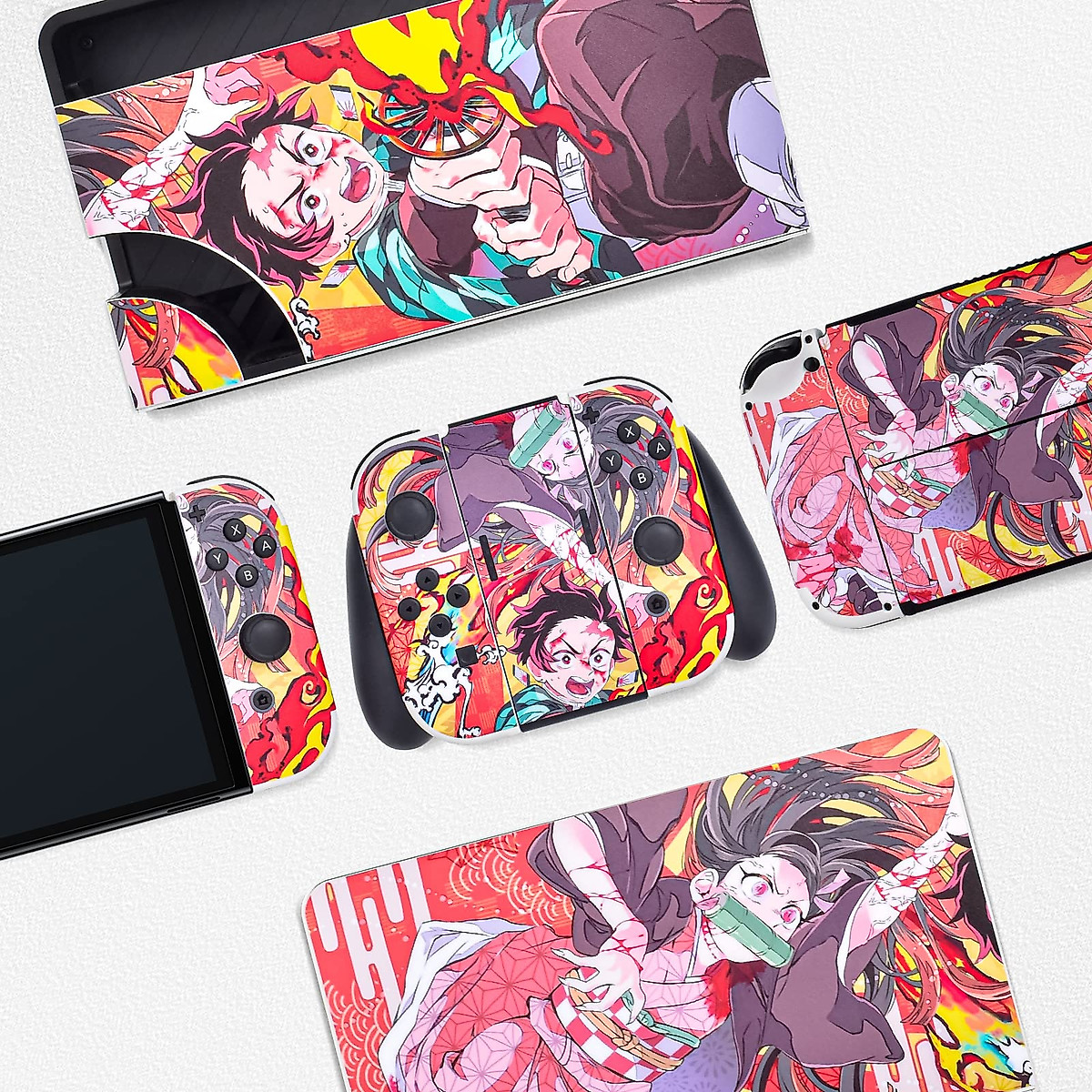 DLseego Switch OLED Skin Wrap Decal Anime Cool Sticker Full Protective Scratch Resistant Vinyl Cover for New Switch Model Game Console Joy Con - Red
