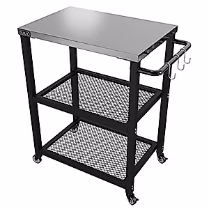 NUUK Three-Shelf Rolling Outdoor Dining Cart Table, 16" x 24" Stainless Steel Commercial Multifunctional Kitchen Food Prep Worktable on Wheels