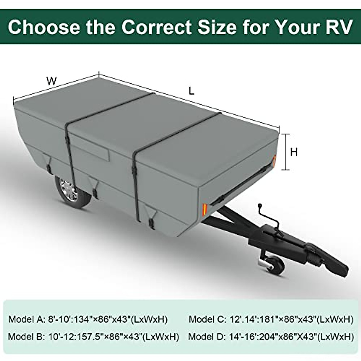 Tuszom Heavy Duty 6 Layers Pop-up Folding Camper Trailer Cover Fits 10' - 12'L, Upgraded Windproof RV Cover with Upgraded 5+2 PCS Straps, Waterproof All Season Protection for Motorhome