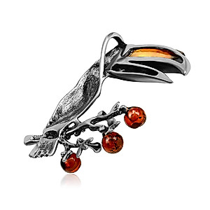 Ian and Valeri Co. Multicolor Amber Sterling Silver Toucan Bird Pendant