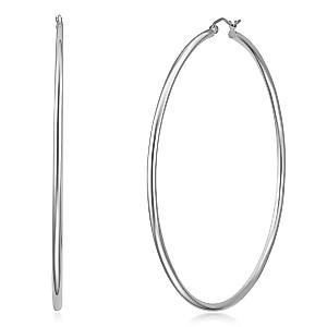 14k REAL White Gold 2mm Thickness Hinged Hoop Earrings (65 x 65 mm)