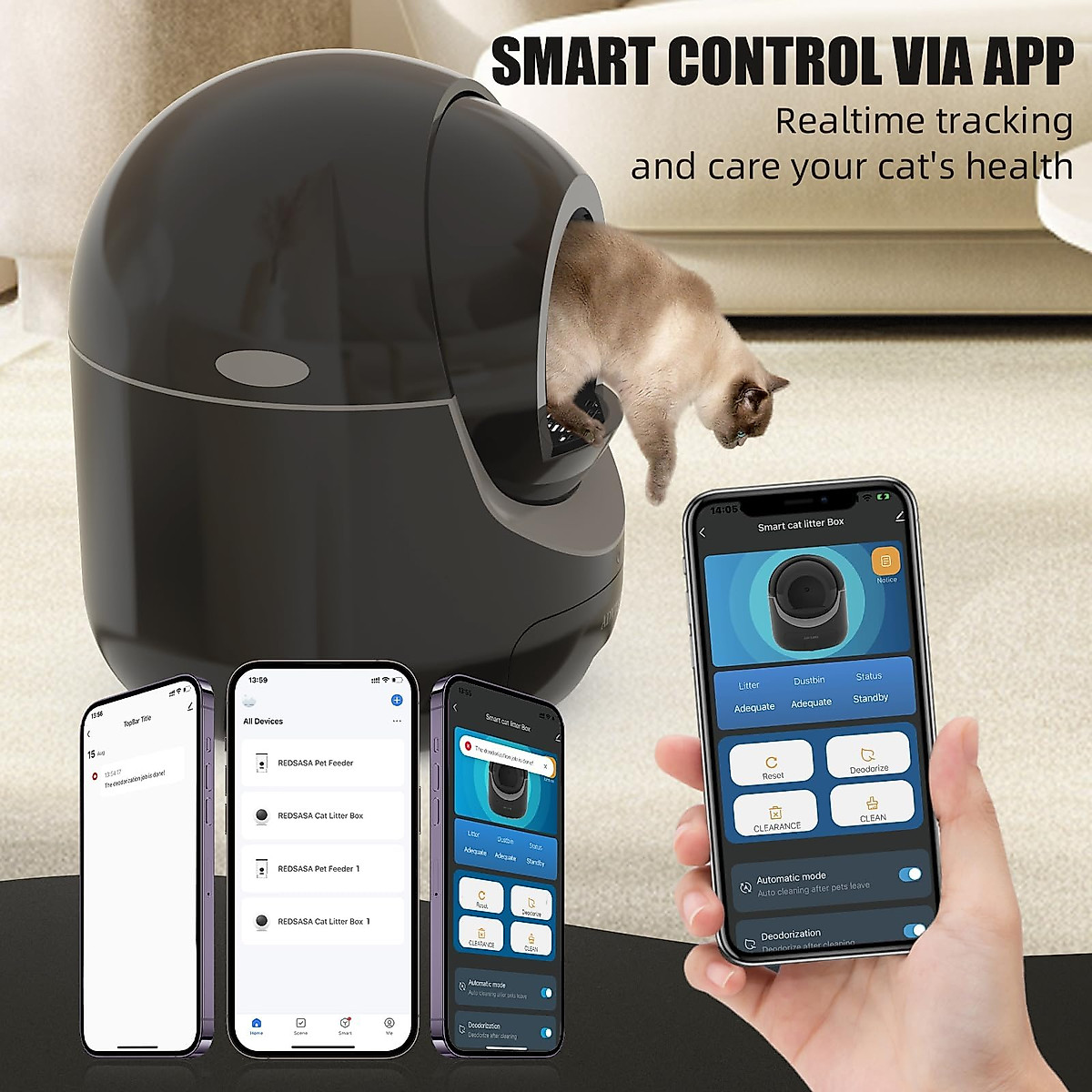 ADVTSPRS Self Cleaning Cat Litter Box, Automatic Cat Litter Box with APP Control&Odor Elimination, Anti-pinch Design for Multi-Cat Family