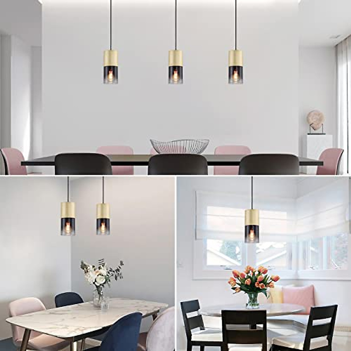 LINSEEDS Pendant Light Fixtures, Black and Gold Adjustable Modern Pendant Lights for Kitchen Island, Industrial Glass Pendant Lights for Dining Table Hallway Bedroom Living Room,1 Pack