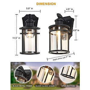 KXIEMRS 2-Pack Dusk to Dawn Sensor Outdoor Wall Lantern, Exterior Wall Mount Light Fixture, Matte Black Metal Wall Sconce with Clear Glass, E26 Base Waterproof for Backyard, Entryway, Garage, Garden…