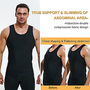 Mens Compression Shirt Slimming Undershirt Body Shaper Vest Workout Tank Tops Shapewear Abs Abdomen Black