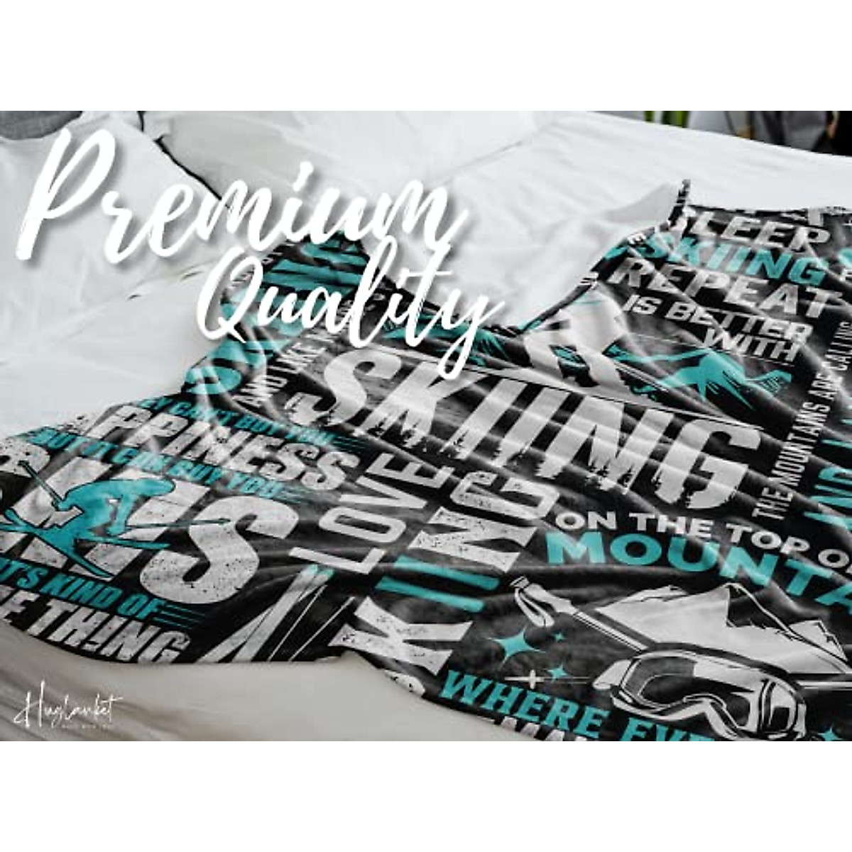 Huglanket Ski Blanket, Best Gifts for Skiers Unique Ski Design, Throw Blanket Gifts for The Coolest Skier, Flannel Plush Blankets - Quotes About Ski - 50"x 65"