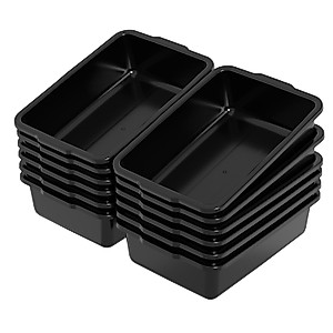 DynkoNA 13 Liter Commercial Tote Box, 12-Pack Plastic Bus Tubs Bus Boxes, Black