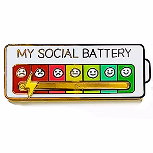 SLINHEWEI Social Battery Pin 2.0-2023 NEW funny pins,enamel pins, Mood Expressing Pin For Introverts ， Perfect for 7 Days a Week！ (Black)
