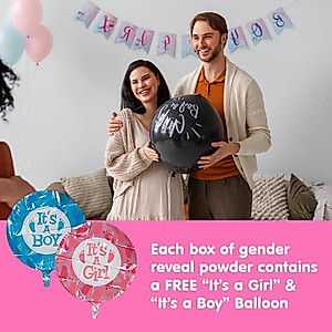 Clover Products Premium Gender Reveal Powder Cannon – 4 Pack Includes 2 Pink and 2 Blue | 12 Inch Gender Reveal Poppers | Compressed Air Powered | Make Your Announcement Unforgettable | Each Box Contains a FREE “It’s a Girl” and “It’s a Boy” Balloon.