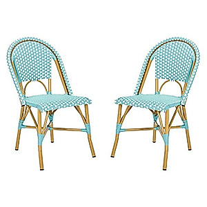 Safavieh Home Collection Hooper Indoor-Outdoor Stacking Side Chairs | Teal & White | Set of 2