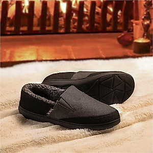 Zigzagger Men's Wool Micro Suede Moccasin Slippers House Shoes Home Indoor/Outdoor Footwear, Grey, 11