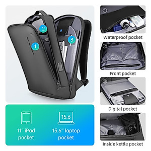 MARK RYDEN Slim Laptop Backpack for Men, High Tech Backpack with Scratch Resistant Shell and USB Charging Port, Waterproof Business Backpack Ideal for Working, Commuting, Daily