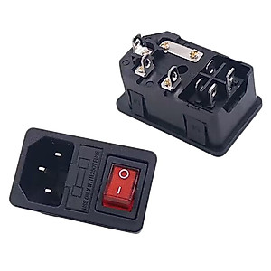 3 Pin IEC320 C14 Inlet Male Plug Power Socket Red Light Boat Rocker Switch with Fuse Holder Neon Lamp Supply Jack Connector AC 250V 10A, 2-Pack
