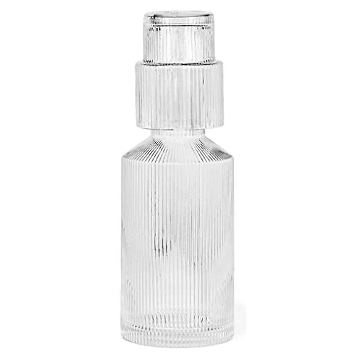 Red Co. Textured Round Clear Glass Bedside Water Serving Carafe with Tumbler – 2-Piece Beverage Set