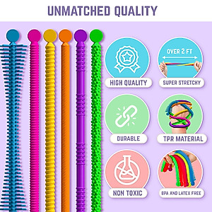 BUNMO Super Sensory Stretchy Strings 6pk | Calming & Textured Monkey Stretch Noodles | Sensory Toys for Autistic Children | Stress Relief & Anxiety Toys for Kids | Hours of Fun for Kids