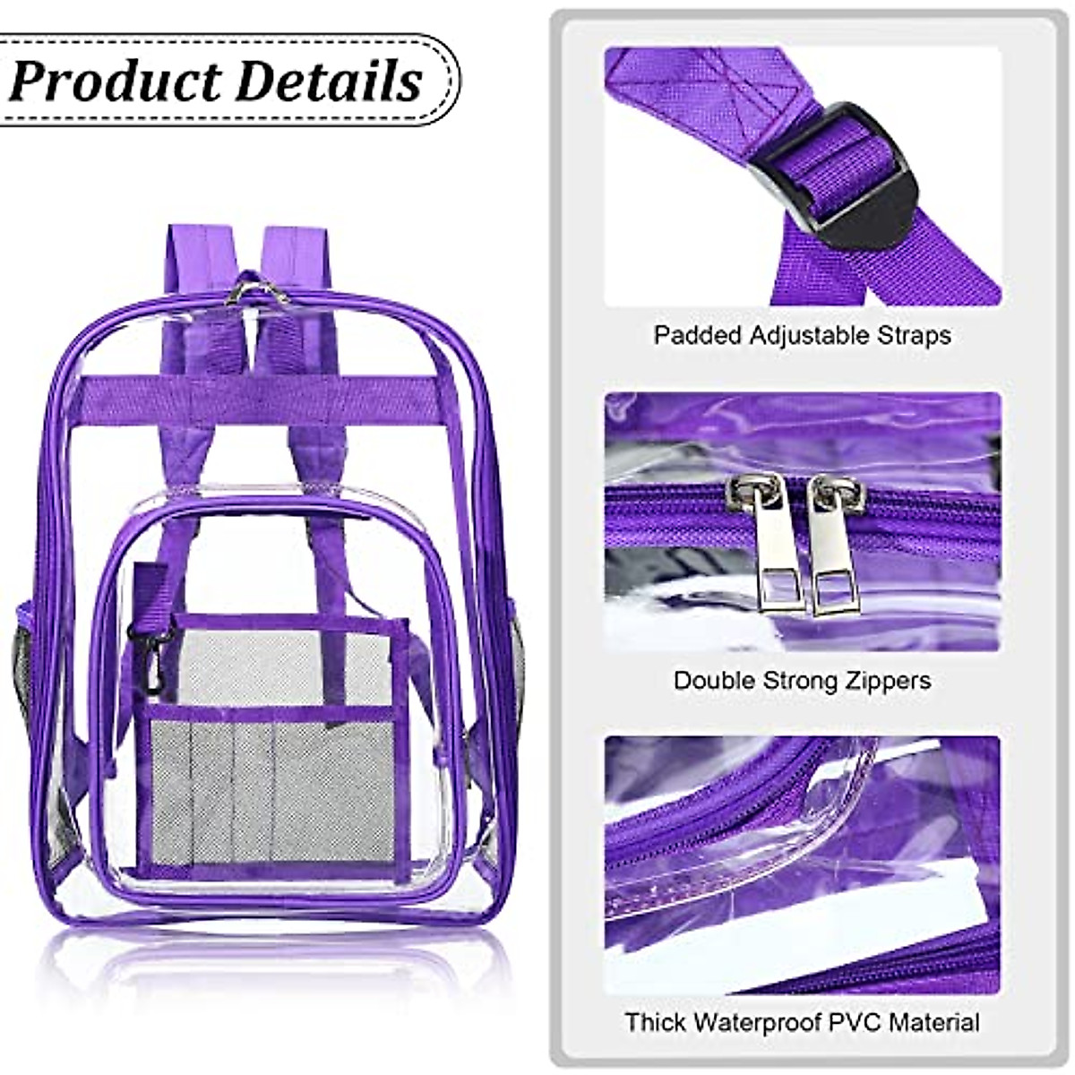 Mixweer 6 Pcs Clear Backpacks Heavy Duty Clear Bookbags 16.9" Transparent School Bag with Straps Front Pocket for Boys Girls School Stadium, Black Gray Purple