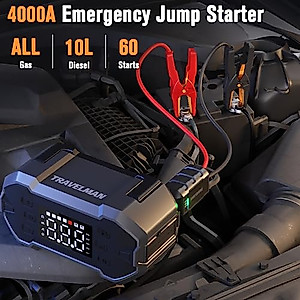 TRAVELMAN T6 Car Jump Starter with Air Compressor, 4000A 160PSI 26800mAh Portable Jump Box Tire Inflator (All Gas/10.0L Diesel), 12V Car Jump Booster Battery Pack for Car,Truck,Boat,Bike