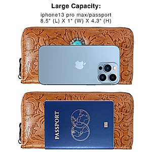 CELELA Western Purse for Women Large Wallets Capacity RFID Card Blocking Christmas Gift Idea Clutch Travel Purse Wristlet Phone Holder Passport with ID Window