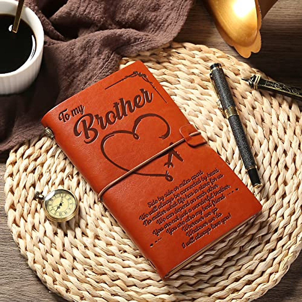 To my brother Leather Journal - PU leather notebook Handmade note book Refillable Journals Notebooks Travel diary Notepad Engraving drawing bound sketchbook Personalized birthday gift Christmas, Thanksgiving gifts