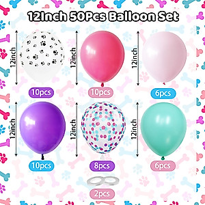 Pink Purple Blue Balloons, 12 Inch Dog Paw Print Balloons, Hot Pink Purple Teal Blue Latex Balloons with Confetti Balloon for Dog Paw Themed Boys Girls Kids Birthday Baby Shower Paw Patrol Party Decor